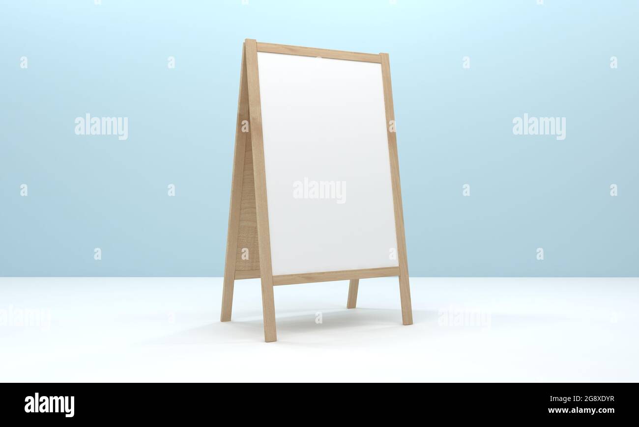 3D rendering of a stand wooden advertising board Stock Photo - Alamy