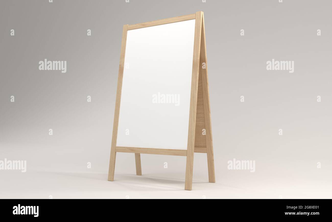 3D rendering of a stand wooden advertising board Stock Photo - Alamy