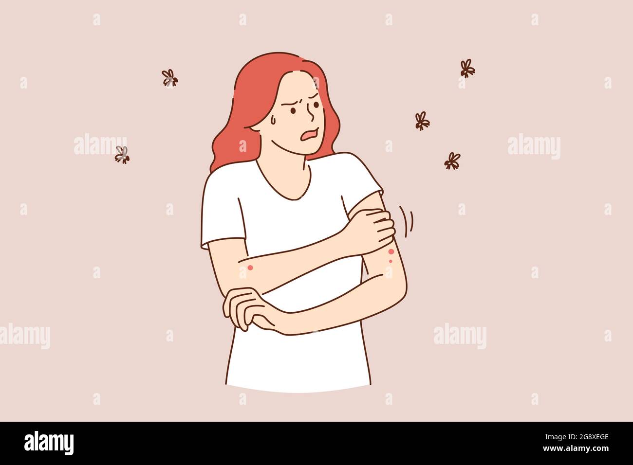 Allergic reaction of skin concept. Young irritated woman cartoon ...