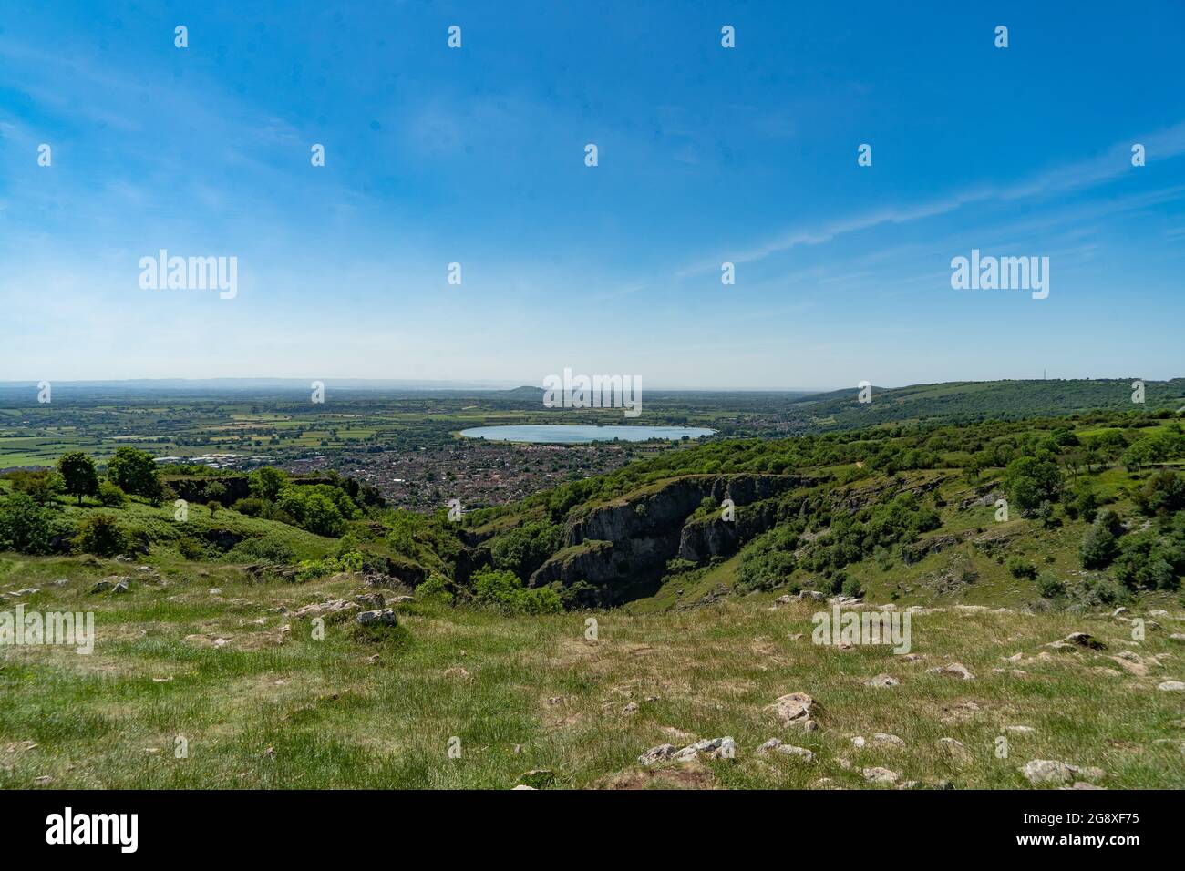 View from the top of Cheddar Gorge with reservoir in distance Stock ...
