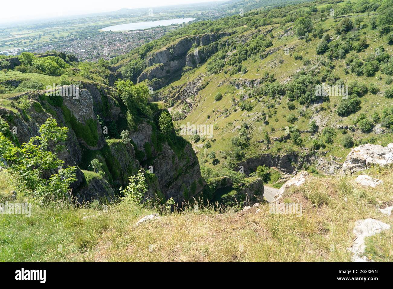 Looking down from The cliff faces at the edge of Cheddar Gorge in ...