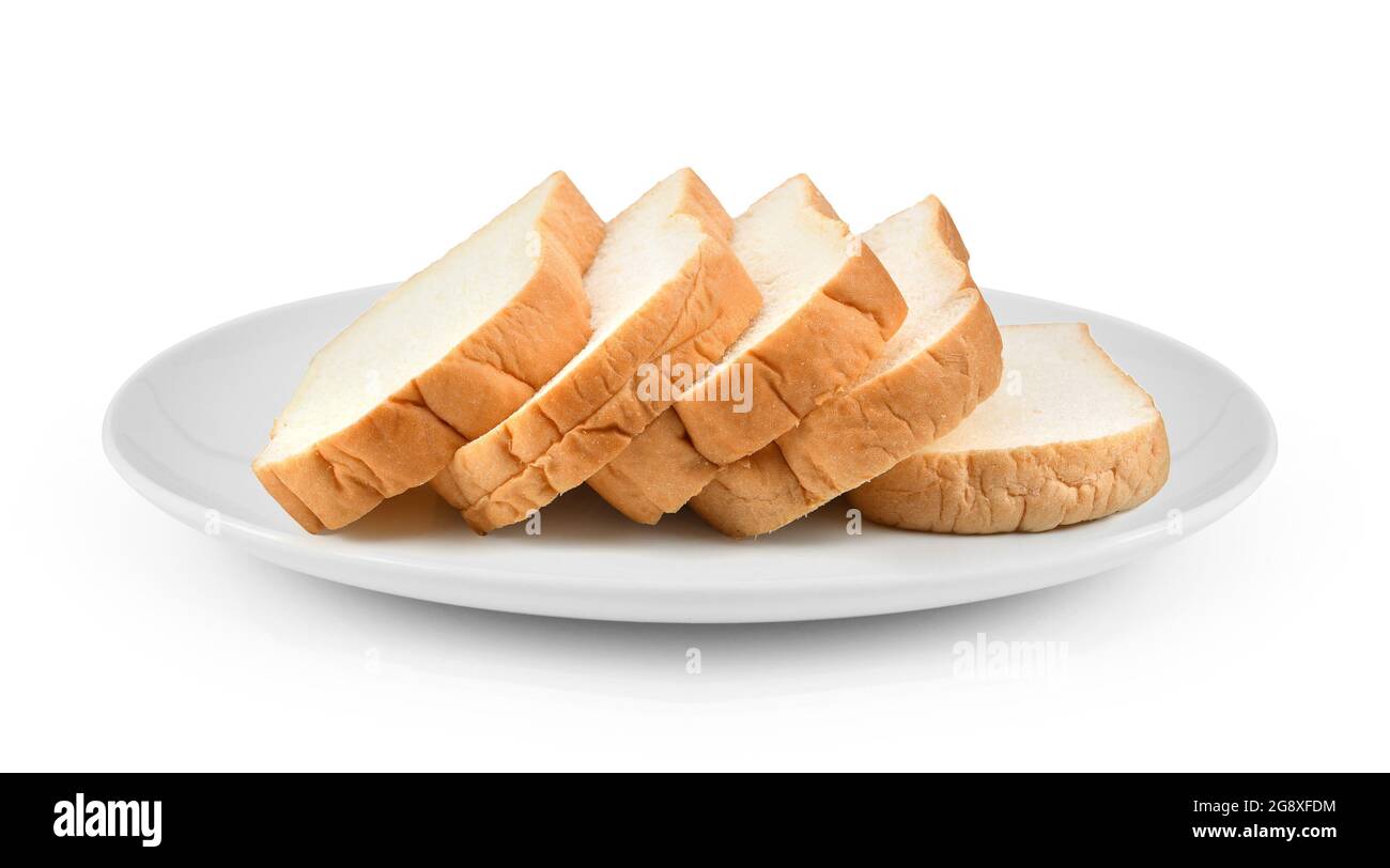 sliced bread in plate isolated on white background Stock Photo - Alamy