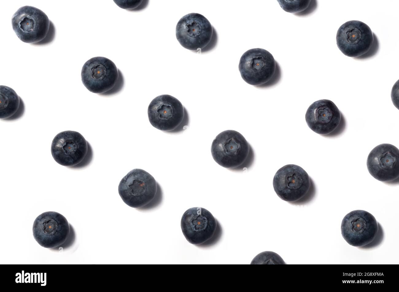 Organic blueberry pattern with shadow on white background isolated top ...