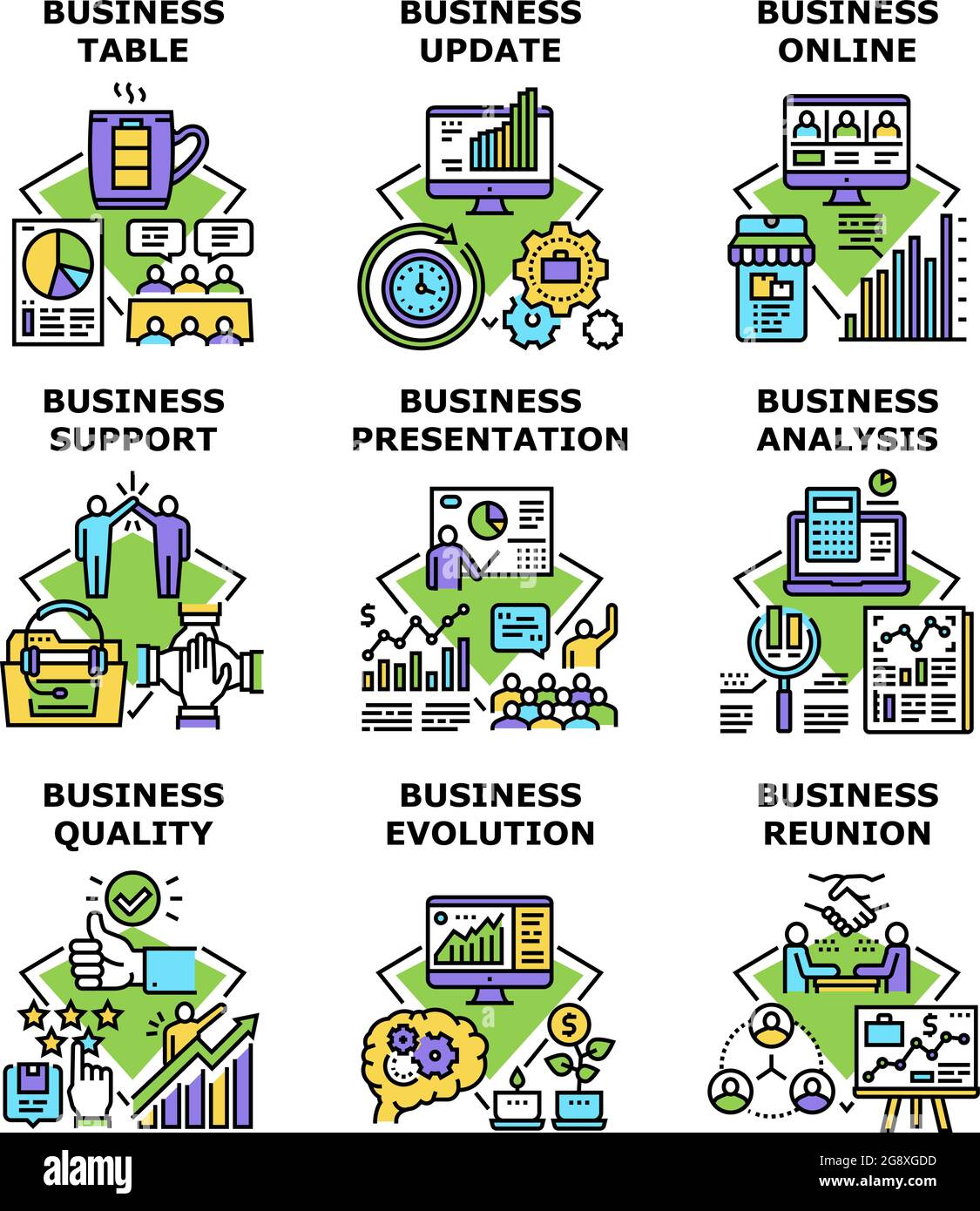 Business Evolution Set Icons Vector Illustrations Stock Vector Image ...