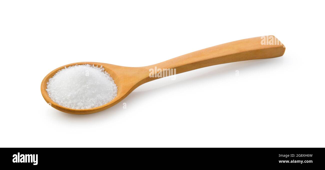 sugar in wood spoon on white background Stock Photo - Alamy