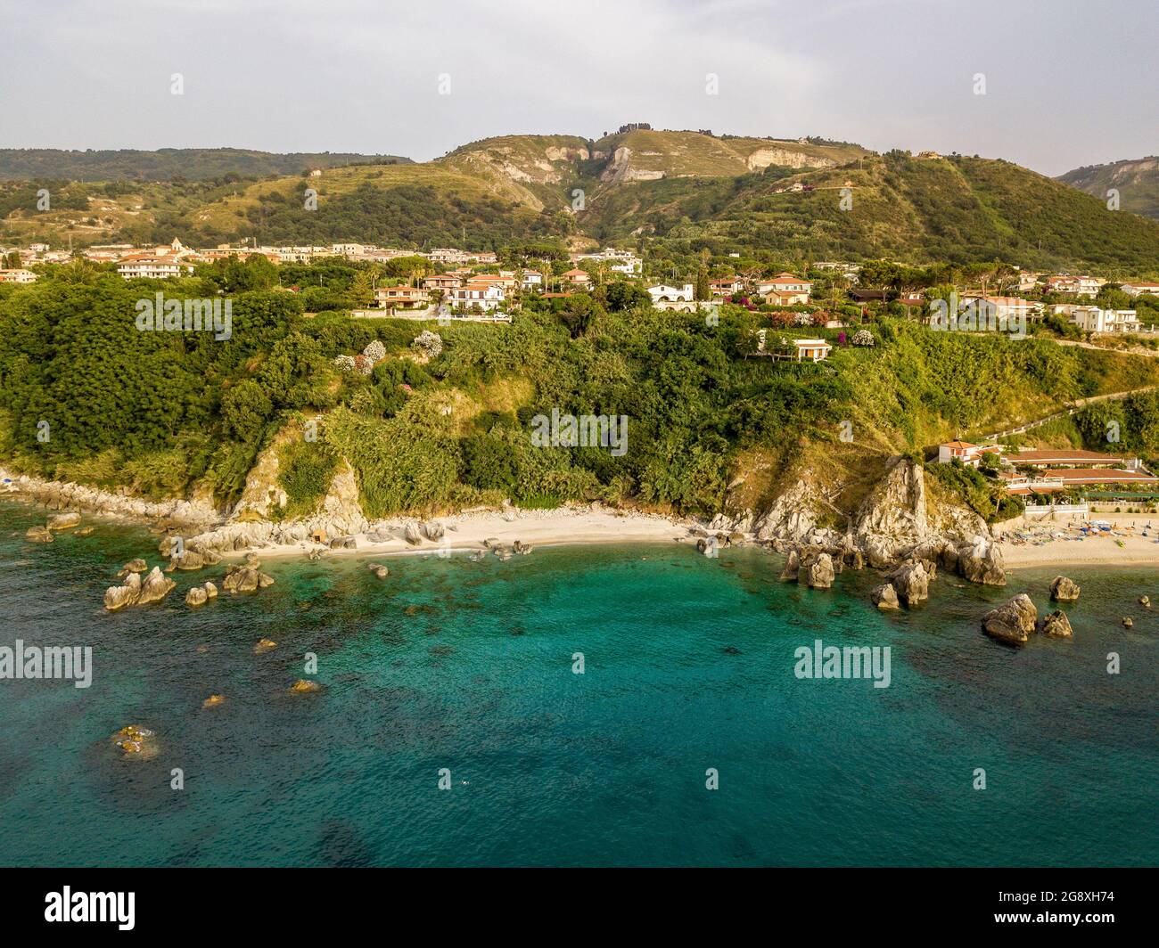 Aerial view of a beach and umbrellas. Tropea, Calabria, Italy ...