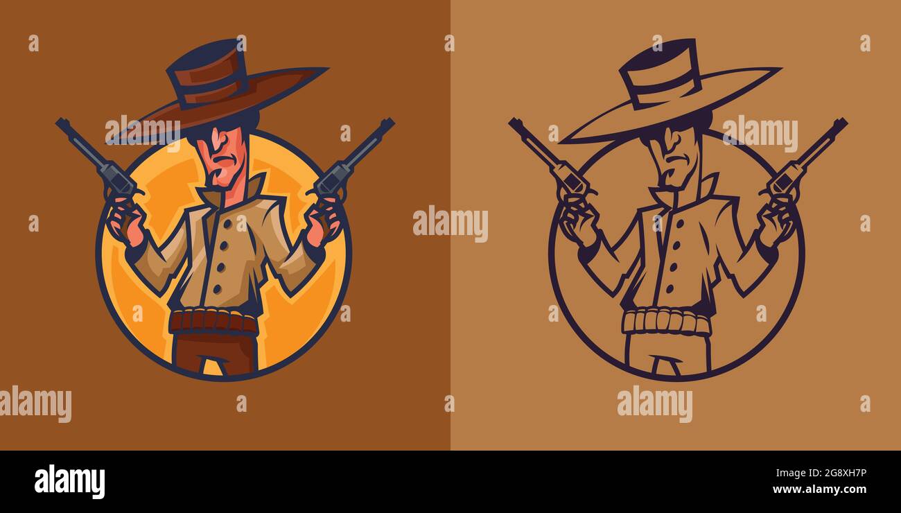 Cowboy holding revolvers in different styles. Wild West concept art ...