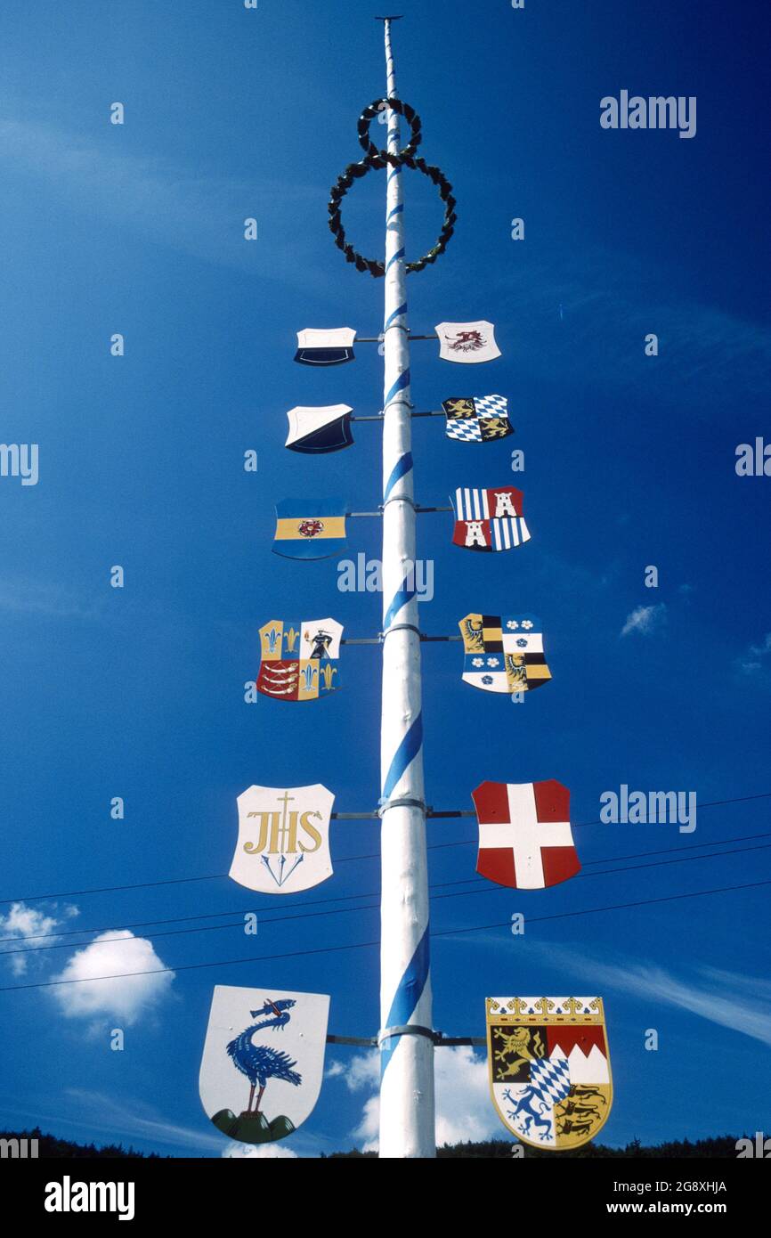 Traditional German maypole in 1981, Essing, Bavaria, Germany Stock ...
