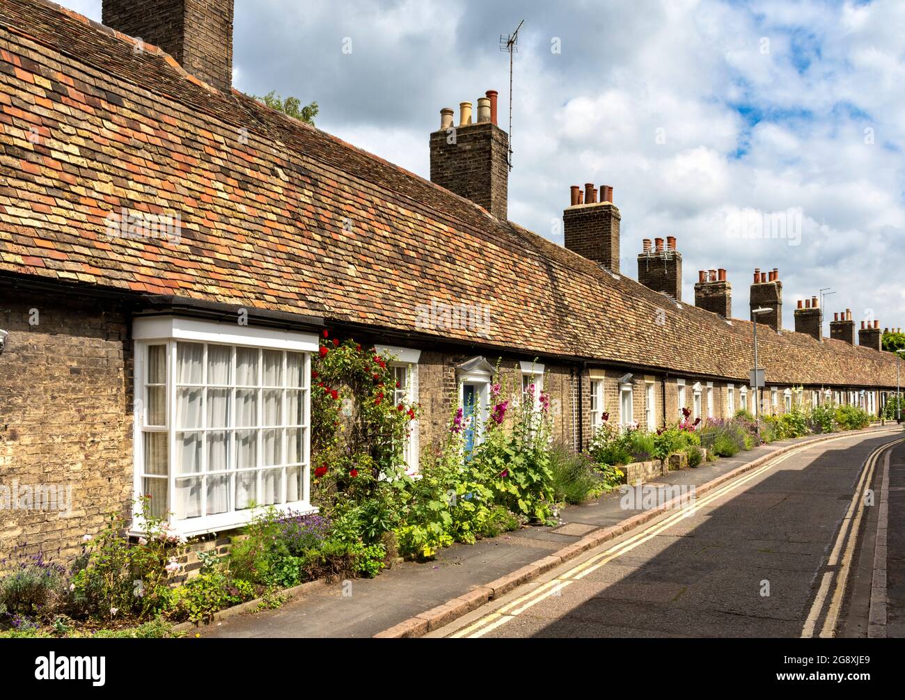CAMBRIDGE ENGLAND ORCHARD STREET COTTAGES GAULT BRICK BUILDINGS MANSARD ...