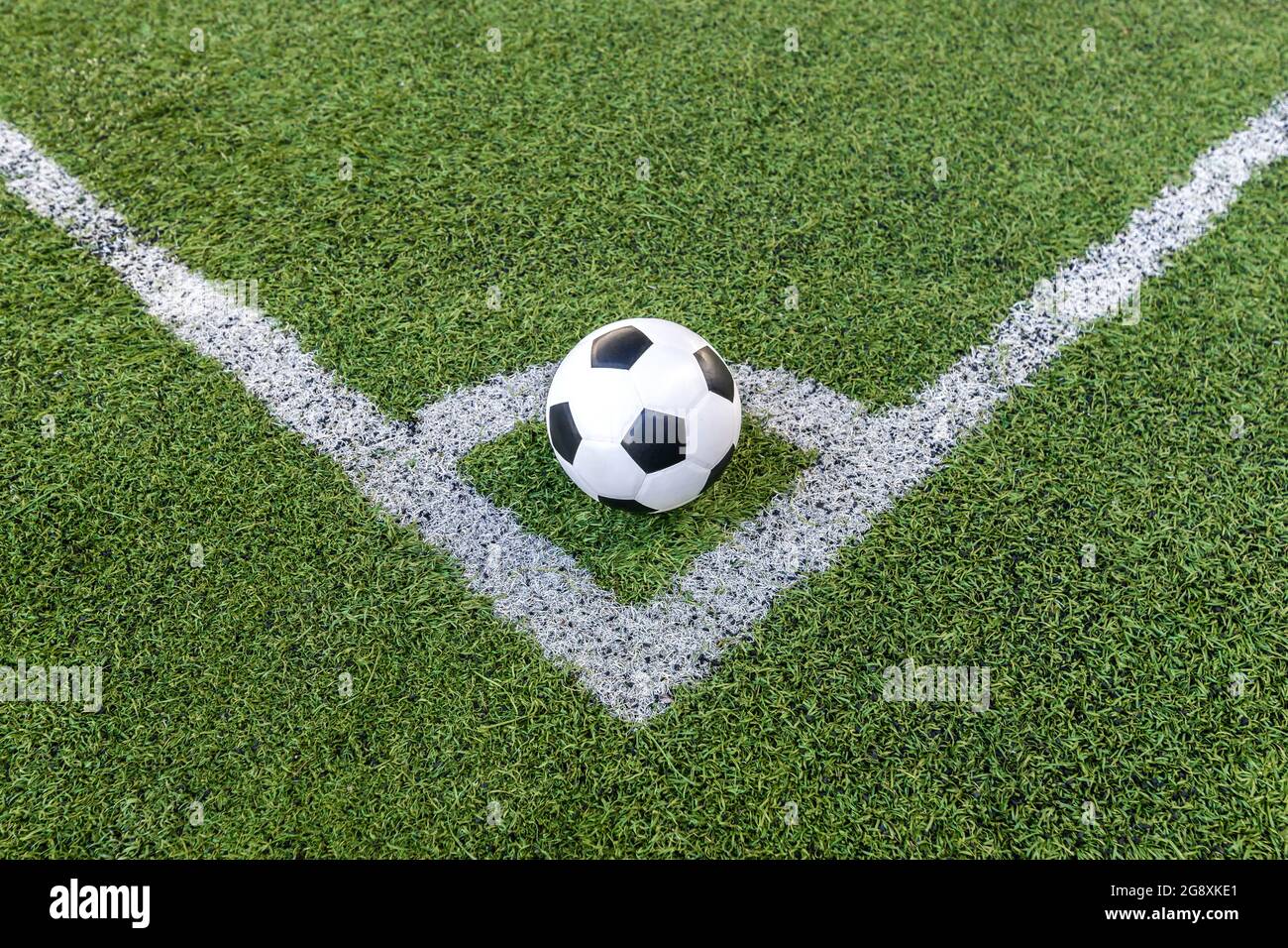 soccer Football on Corner kick line of ball and a soccer field ...