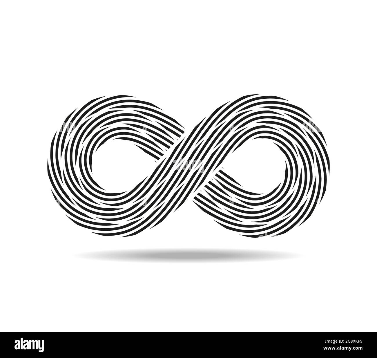 Mobius loop made of three black and white ropes. infinity symbol made of wires. Number eight. 8 ...