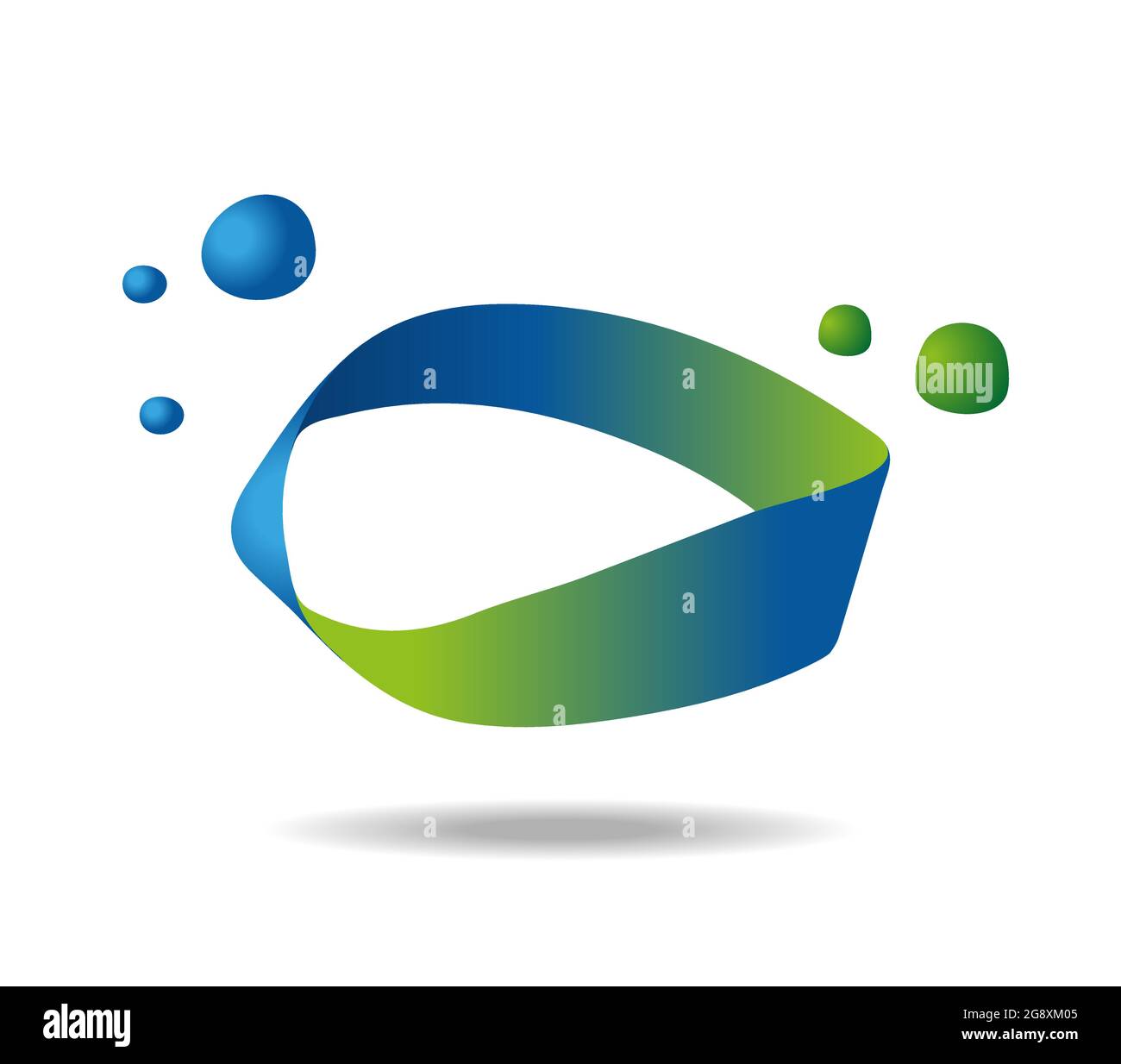 Mobius loop made of green and blue ribbon with bubbles. Infinity sign ...