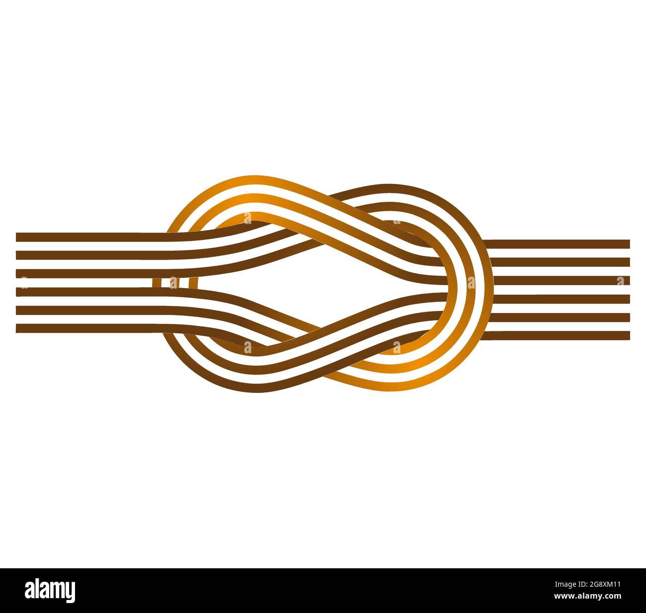 Square knot. Flat knot. Reef knot. Two golden ropes intertwined Stock ...