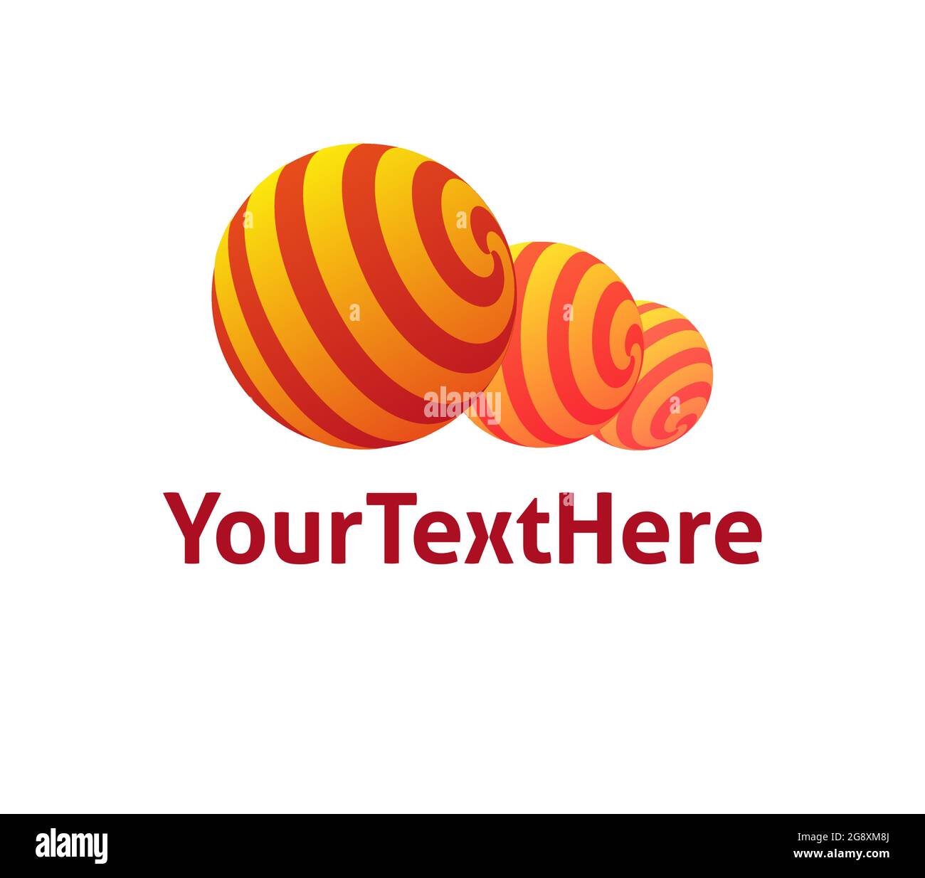 Three orange balls with ribbon wound on each of them. Spherical spirals ...