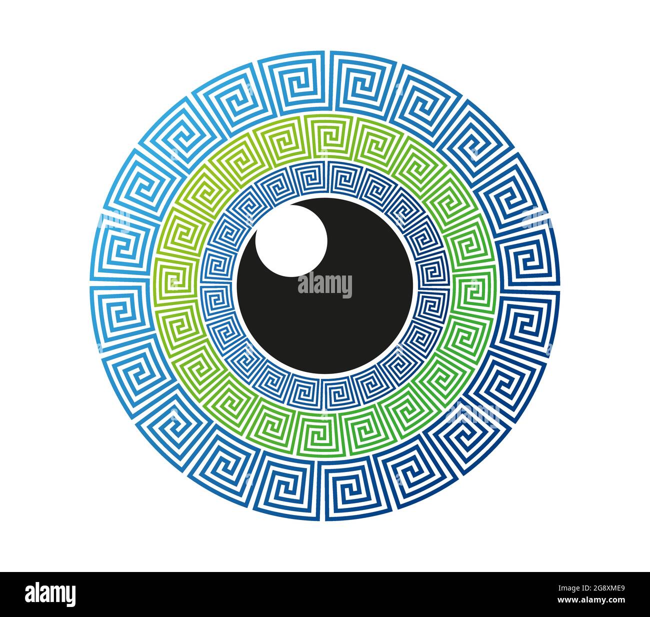 Eye, iris and pupil. Round Celtic or Greek pattern woven with colorful ...