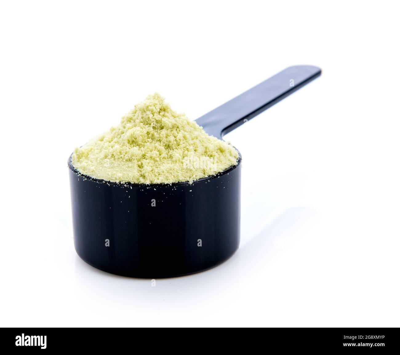 whey protein in scoop on a white background Stock Photo - Alamy