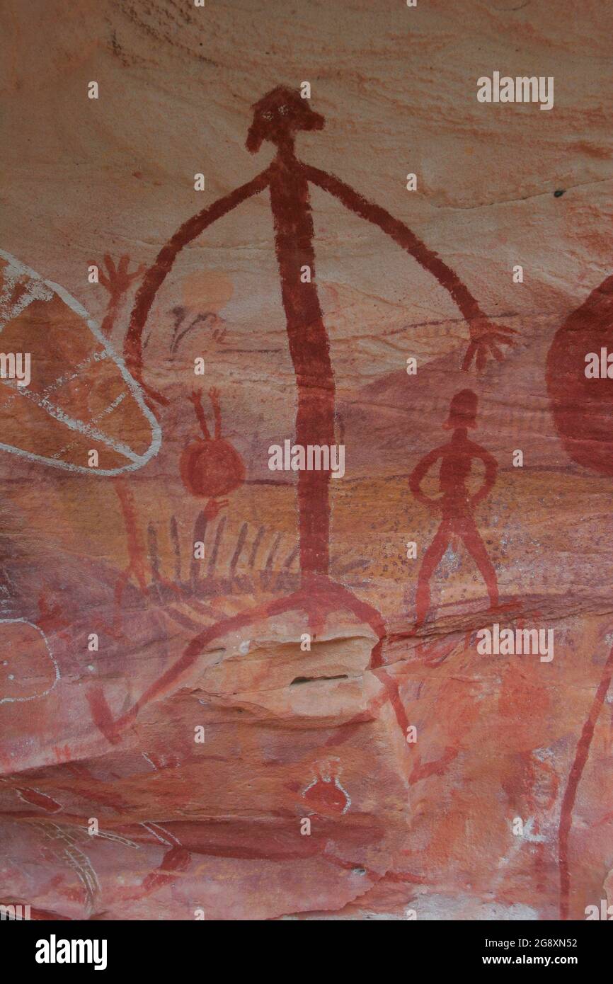 Ancient aboriginal rock art paintings in a Quinkan style located near ...