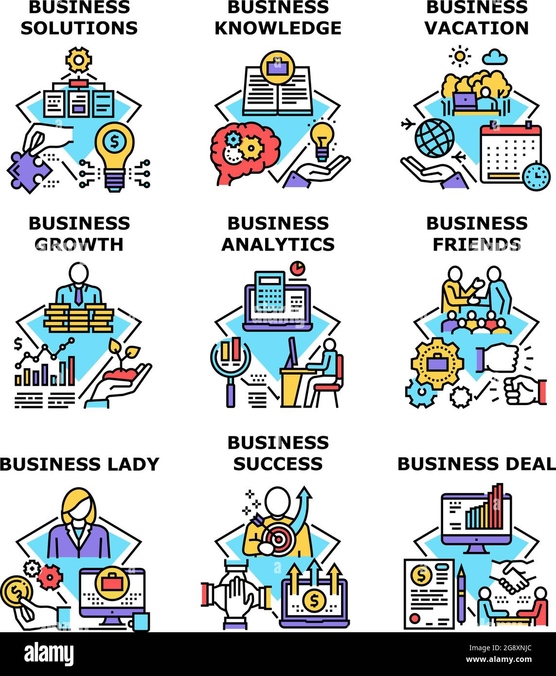 Business Knowledge Set Icons Vector Illustrations Stock Vector Image ...