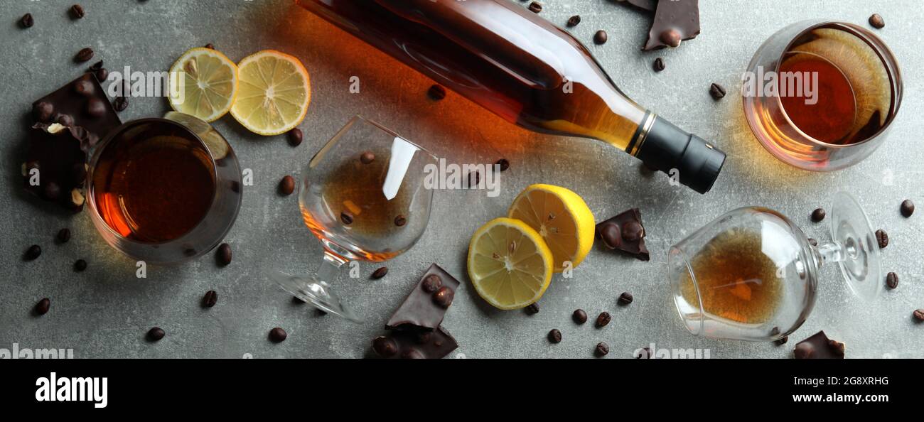 Concept of hard alcoholic drinks with cognac Stock Photo - Alamy