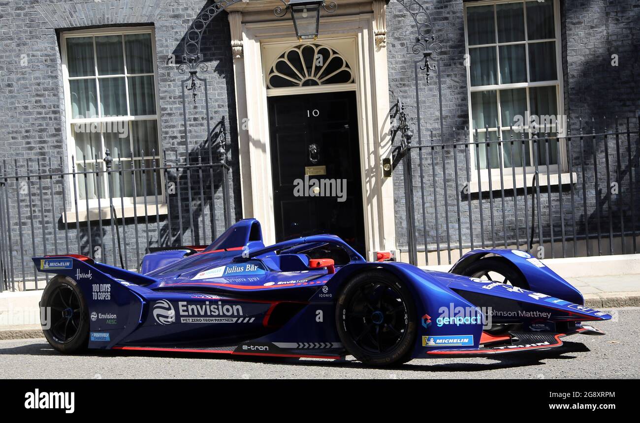 London, England, UK. 23rd July, 2021. Formula E Racing car outside No10 ...