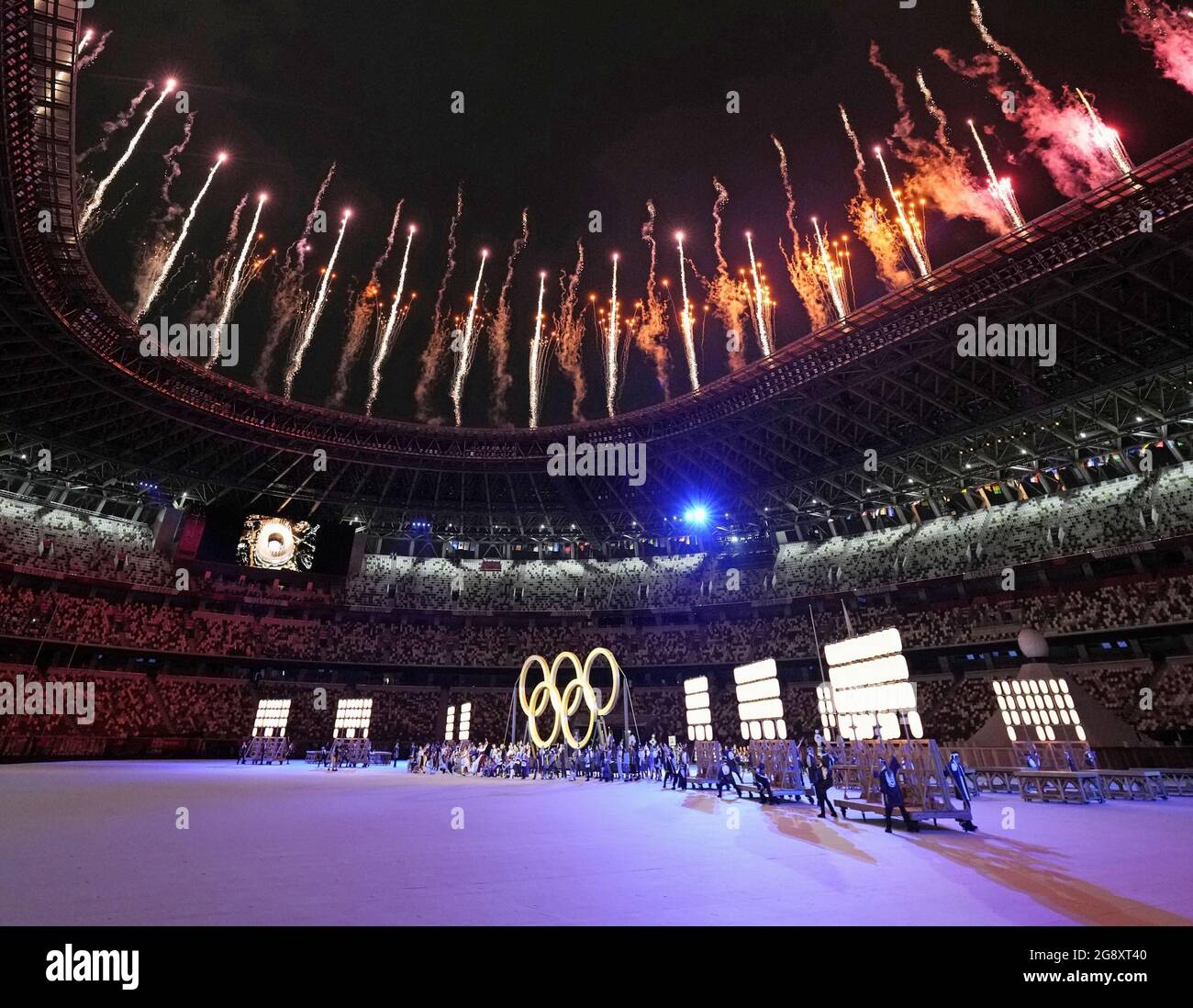 Tokyo, Japan. July 23 2021: Tokyo, Japan. July 23 2021: Fireworks soar ...