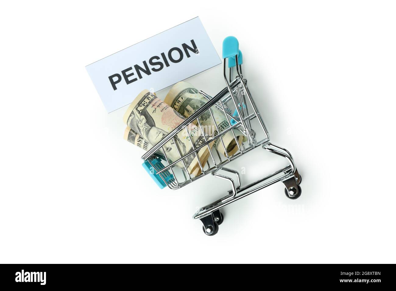 Concept of pension isolated on white background Stock Photo - Alamy