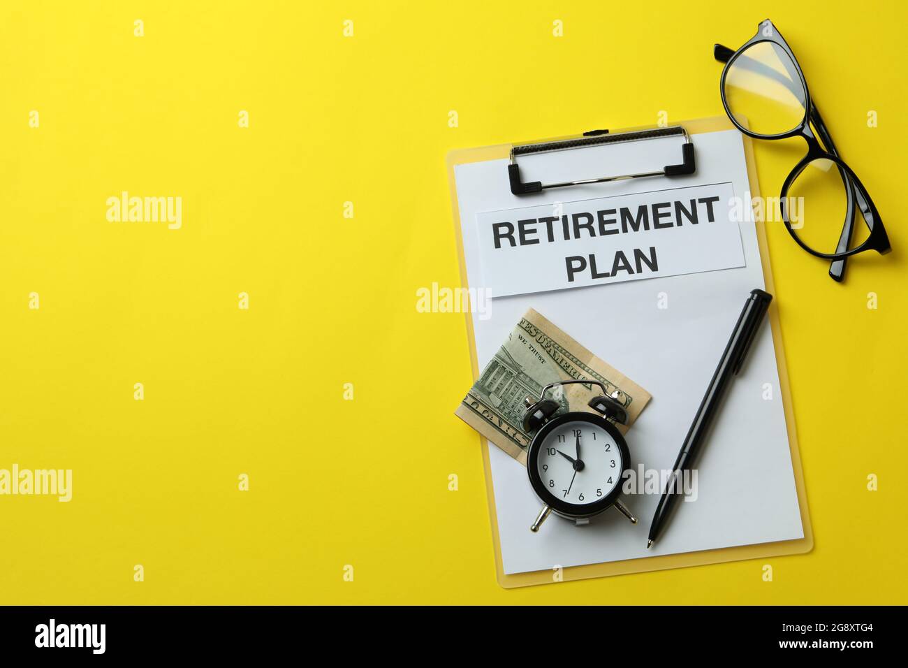 Concept of pension or retirement plan on yellow background Stock Photo ...