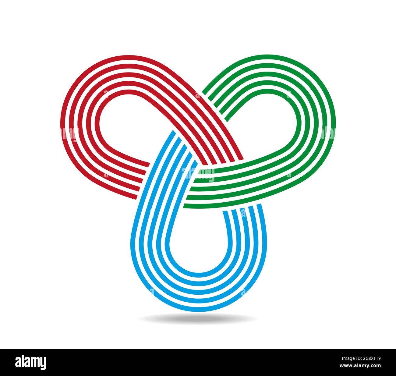 Mobius loop with three elements made of staff. Five colorful lines ...