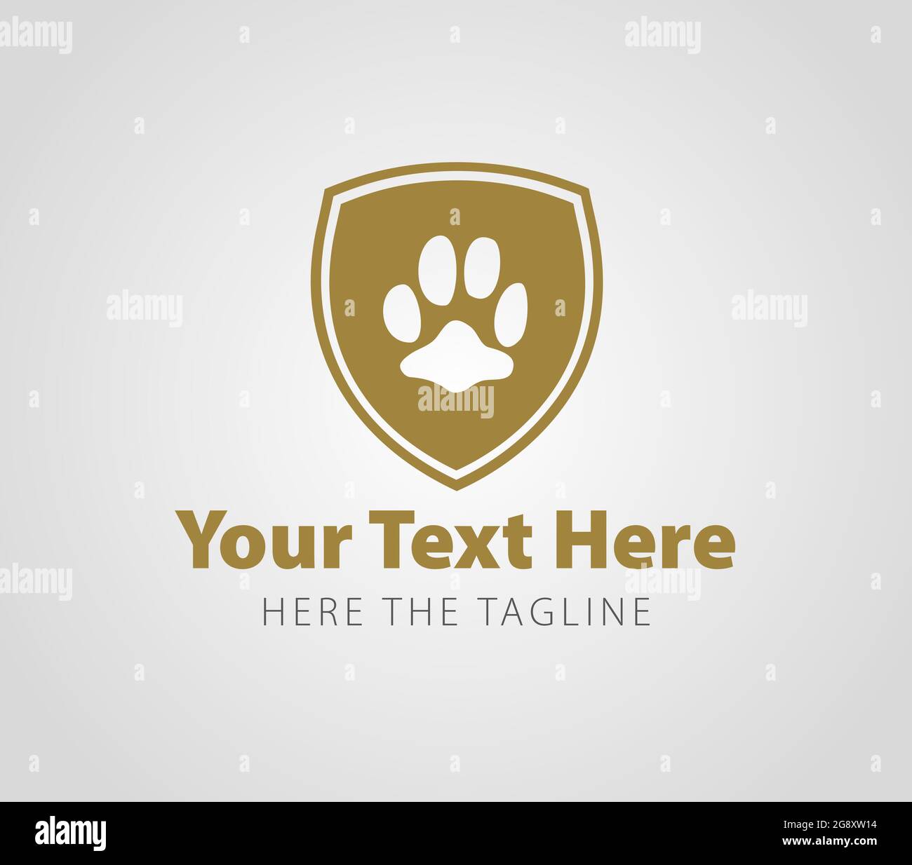 Imprint of a dog's paw on a gold shield. Ready logo. Wolf or cat paw ...