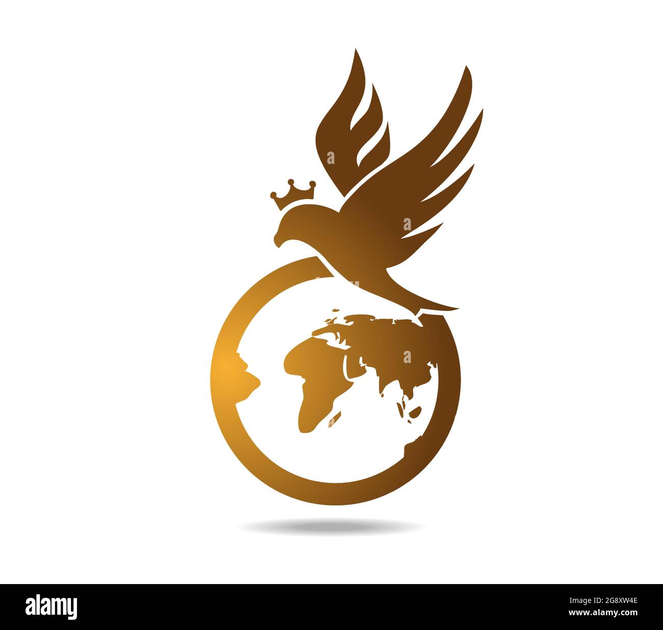 Hawk over the globe. Golden falcon with crown over the planet earth ...