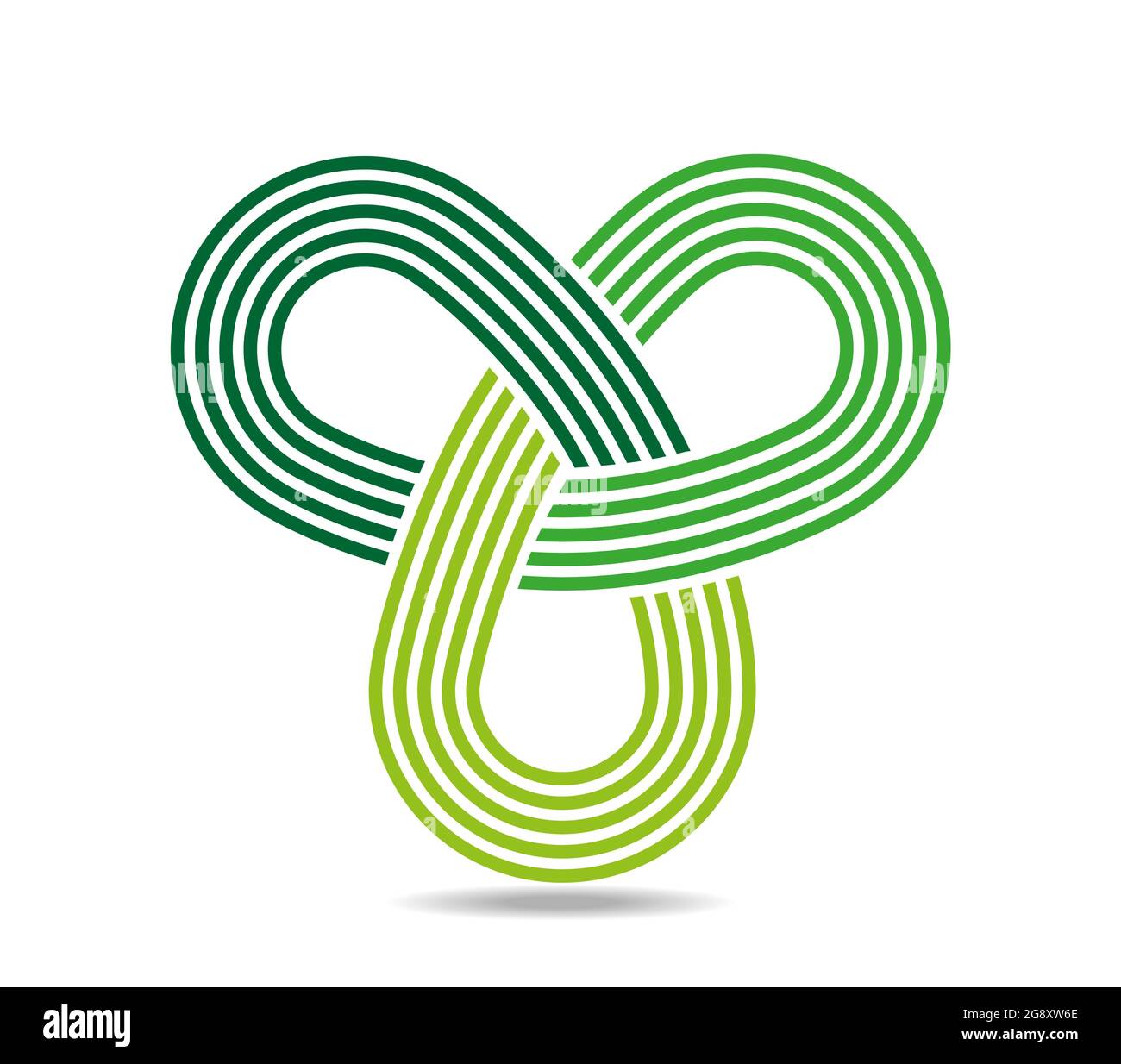 Mobius loop with three elements made of staff. Five lines in greens ...
