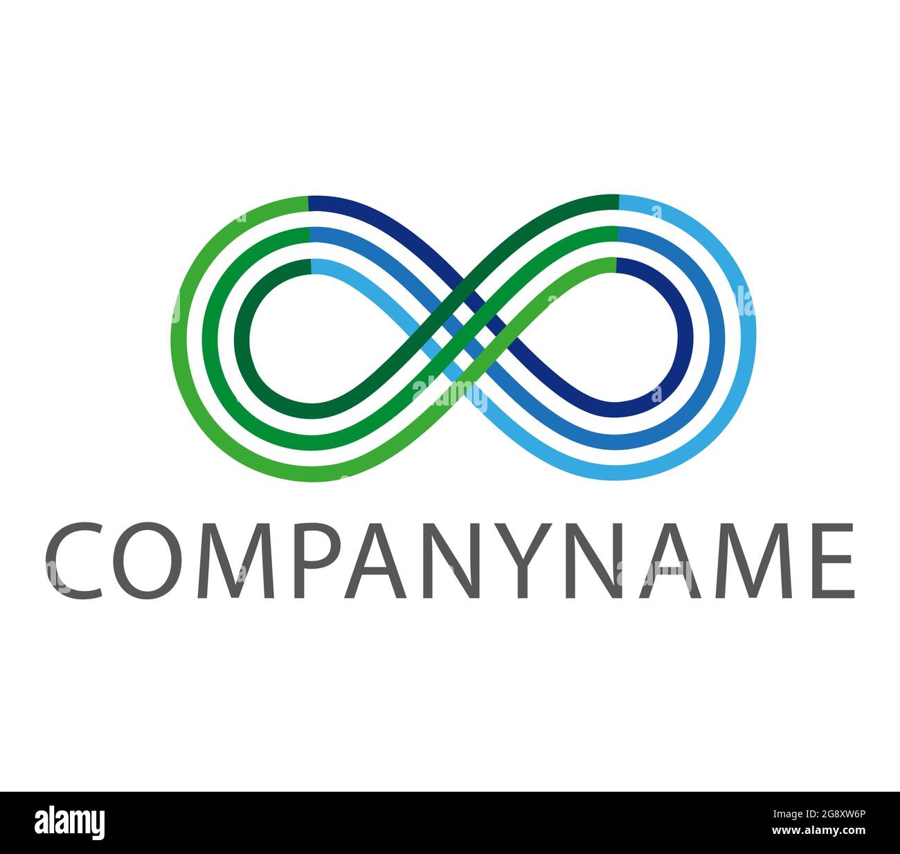 The sign of infinity in greens and blues. Mobius loop. Three lines ...