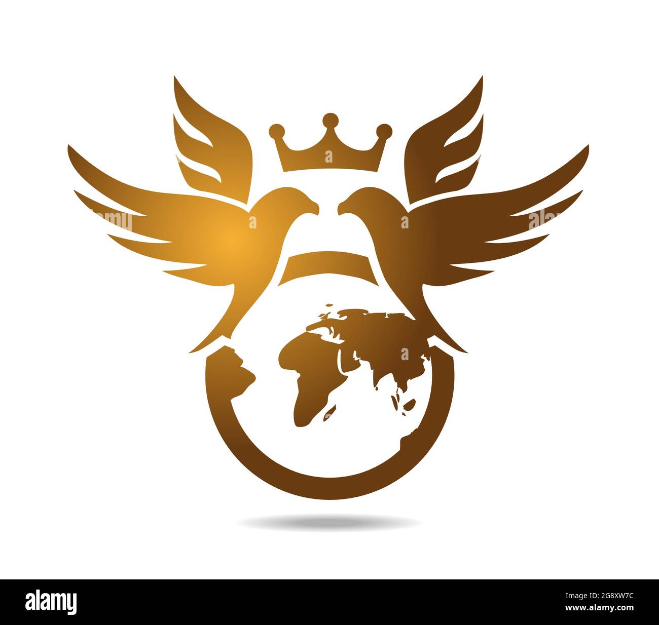 Hawks over the globe. Gold falcons with crone over the planet earth ...