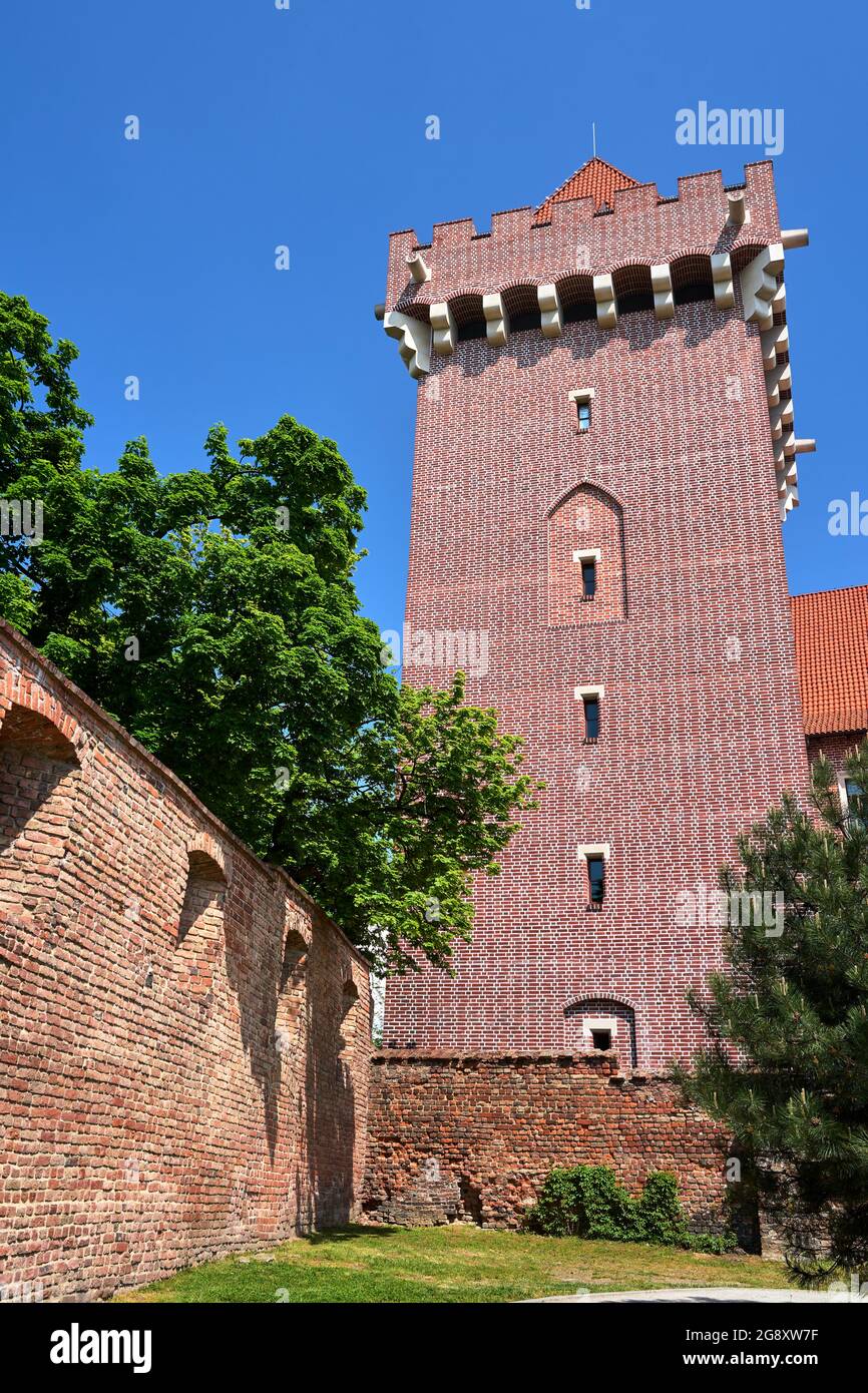 medieval defensive wall and tower red brick reconstructed royal castle ...