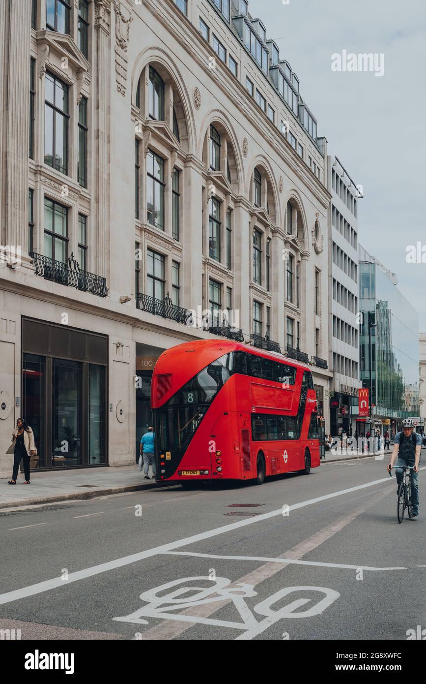 London, UK - June 26, 2021: Modern red double decker buses on Tottenham ...