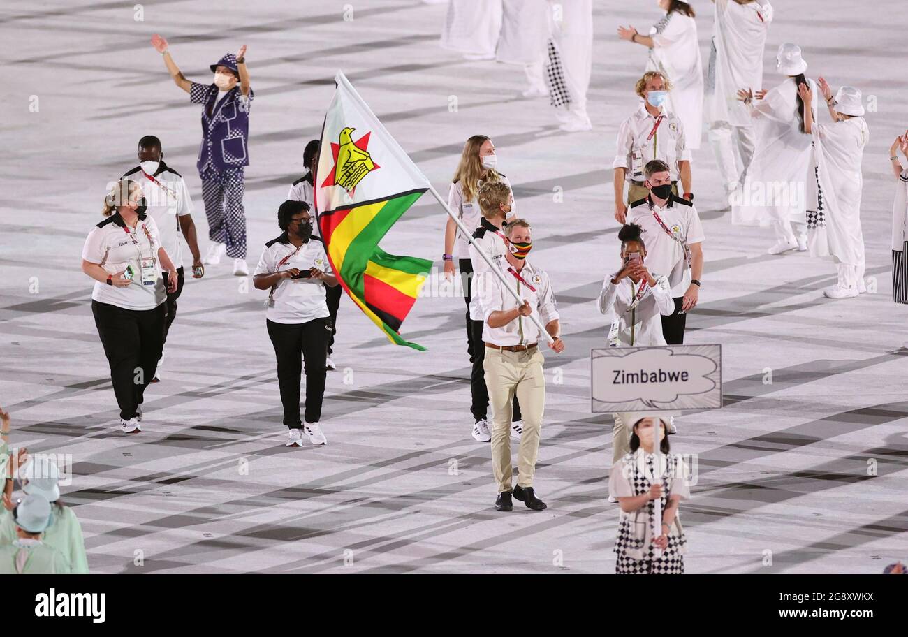 Tokyo, Japan. 23rd July, 2021. Olympic delegation of Zimbabwe parade ... Tokyo, Japan. 23rd July, 2021. Olympic delegation of Zimbabwe parade ...