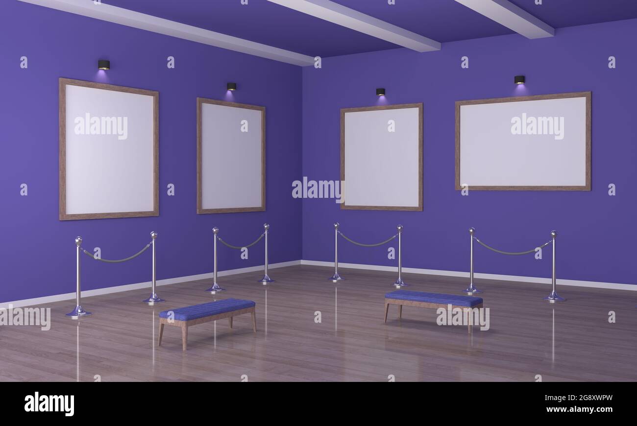3D rendering of an art gallery with empty frames for your images/text ...