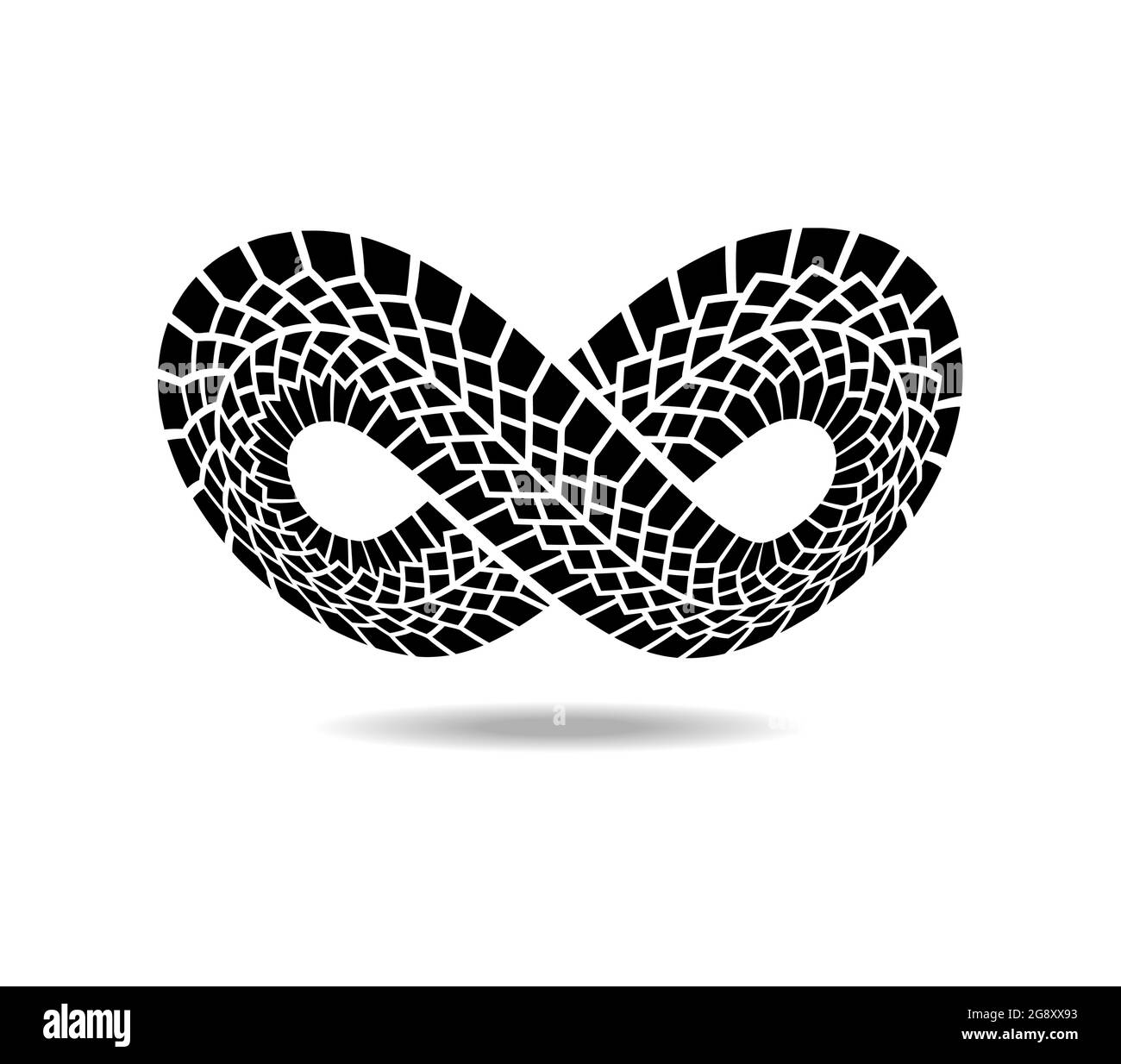 Mobius loop made of black tire track. Located on the sphere. Skin of ...