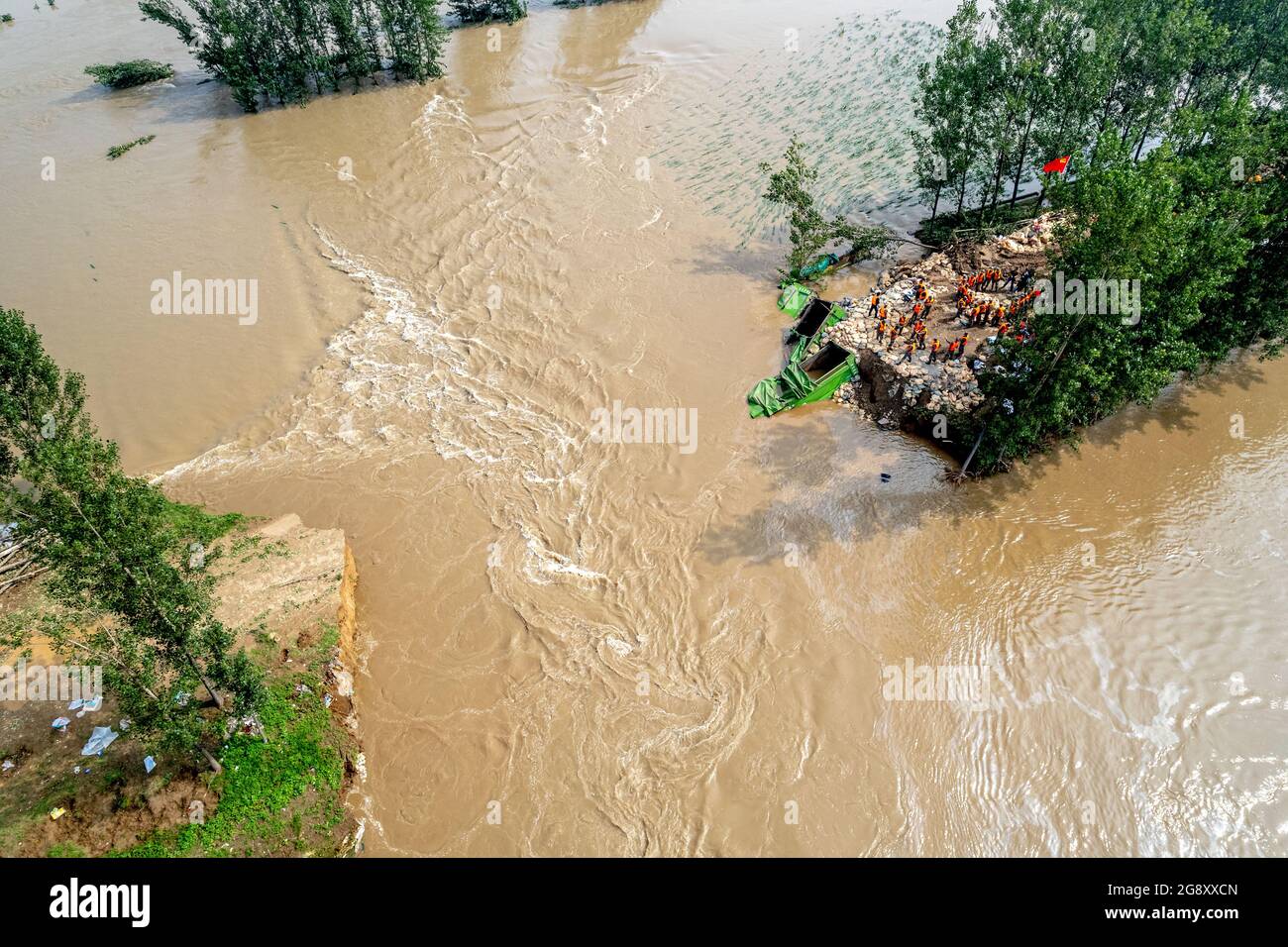 HEBI, CHINA - JULY 23, 2021 - A village is flooded after the Wei River ...