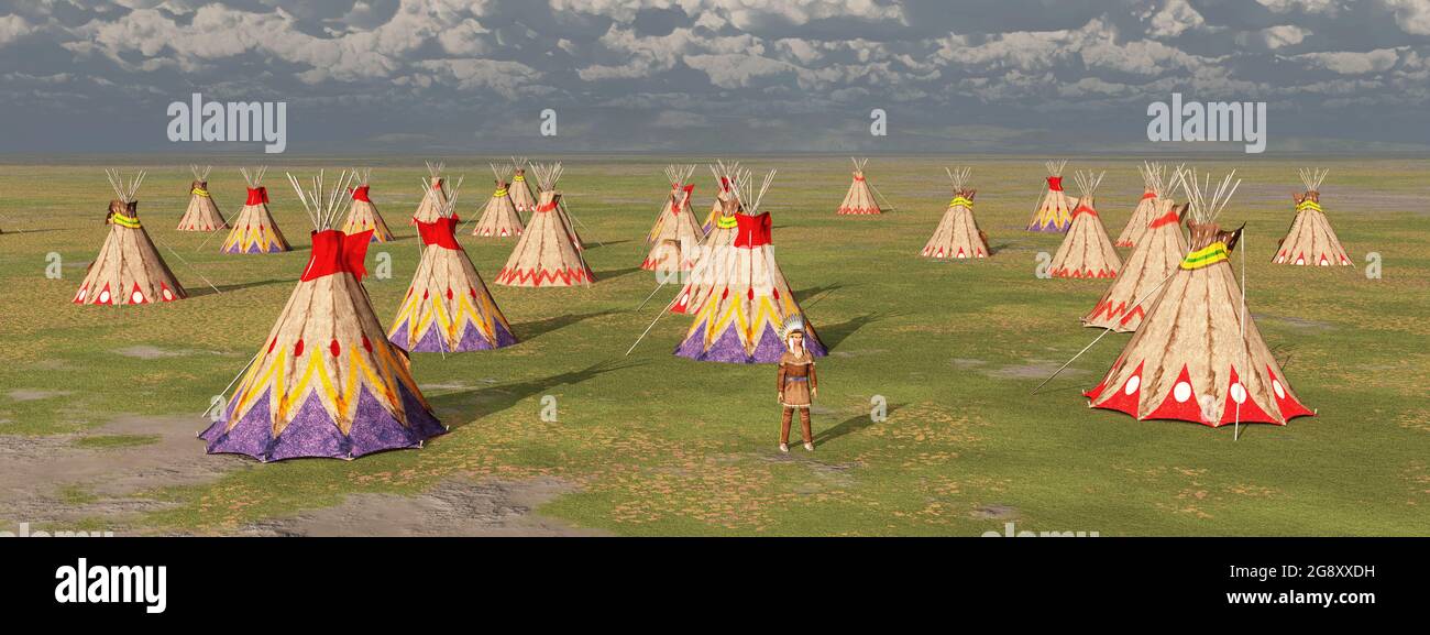 Indian camp in the prairie Stock Photo - Alamy