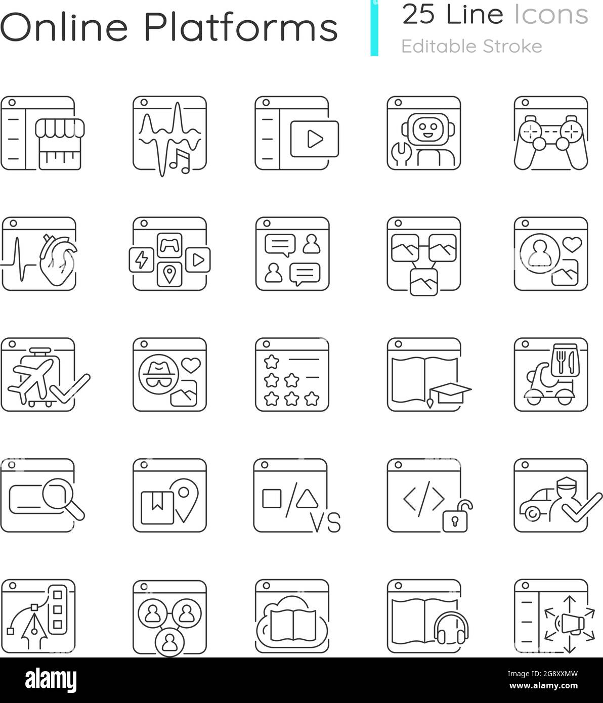 Online platforms linear icons set Stock Vector Image & Art - Alamy