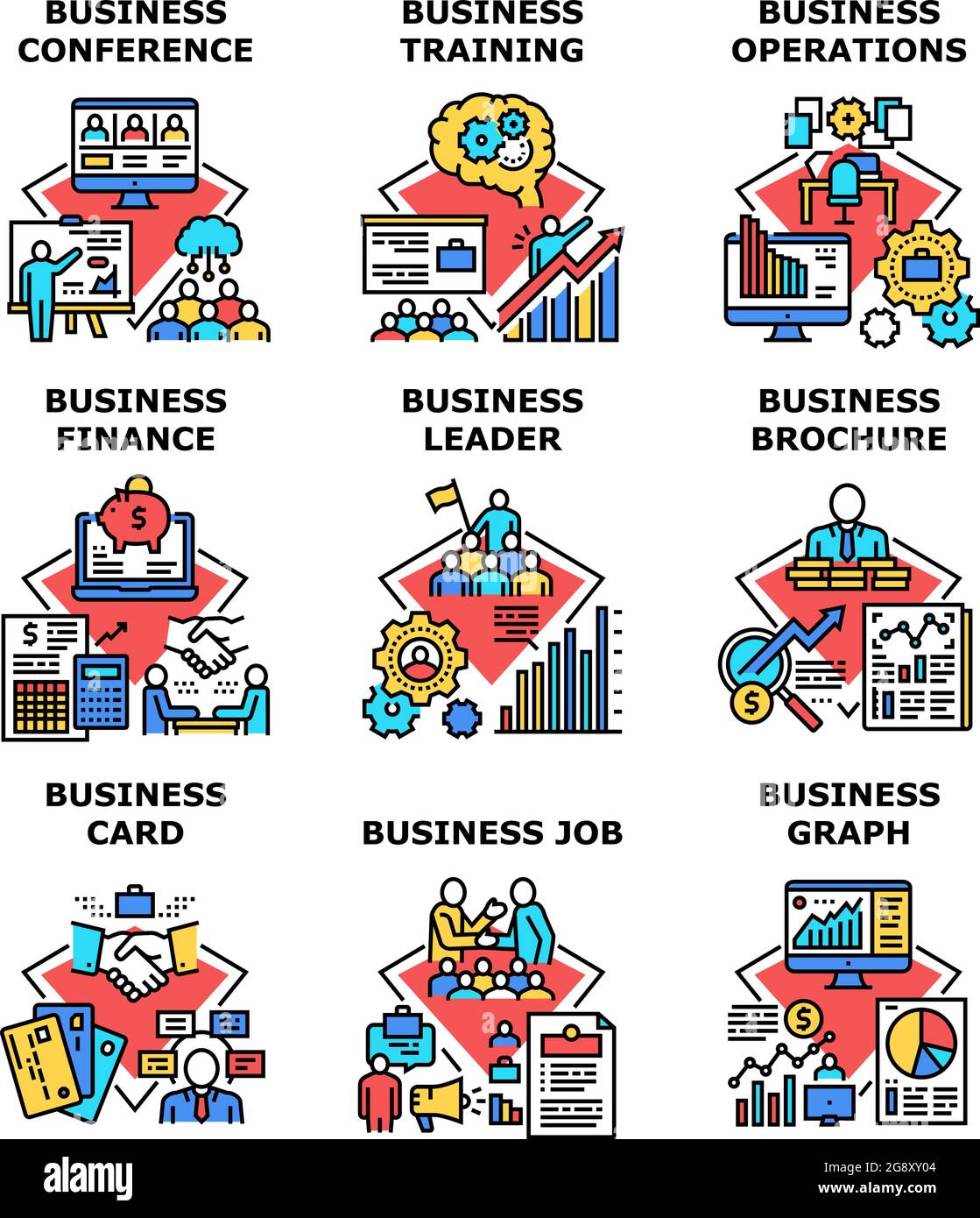 Business Training Set Icons Vector Illustrations Stock Vector Image ...