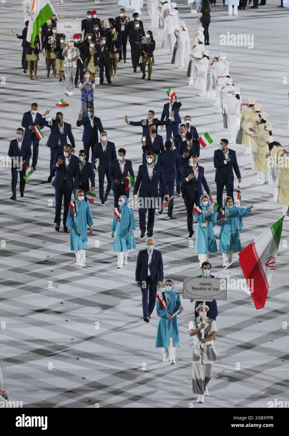 Tokyo, Japan. July 23 2021: Iran's delegation marches during the opening ceremony of the Tokyo ...