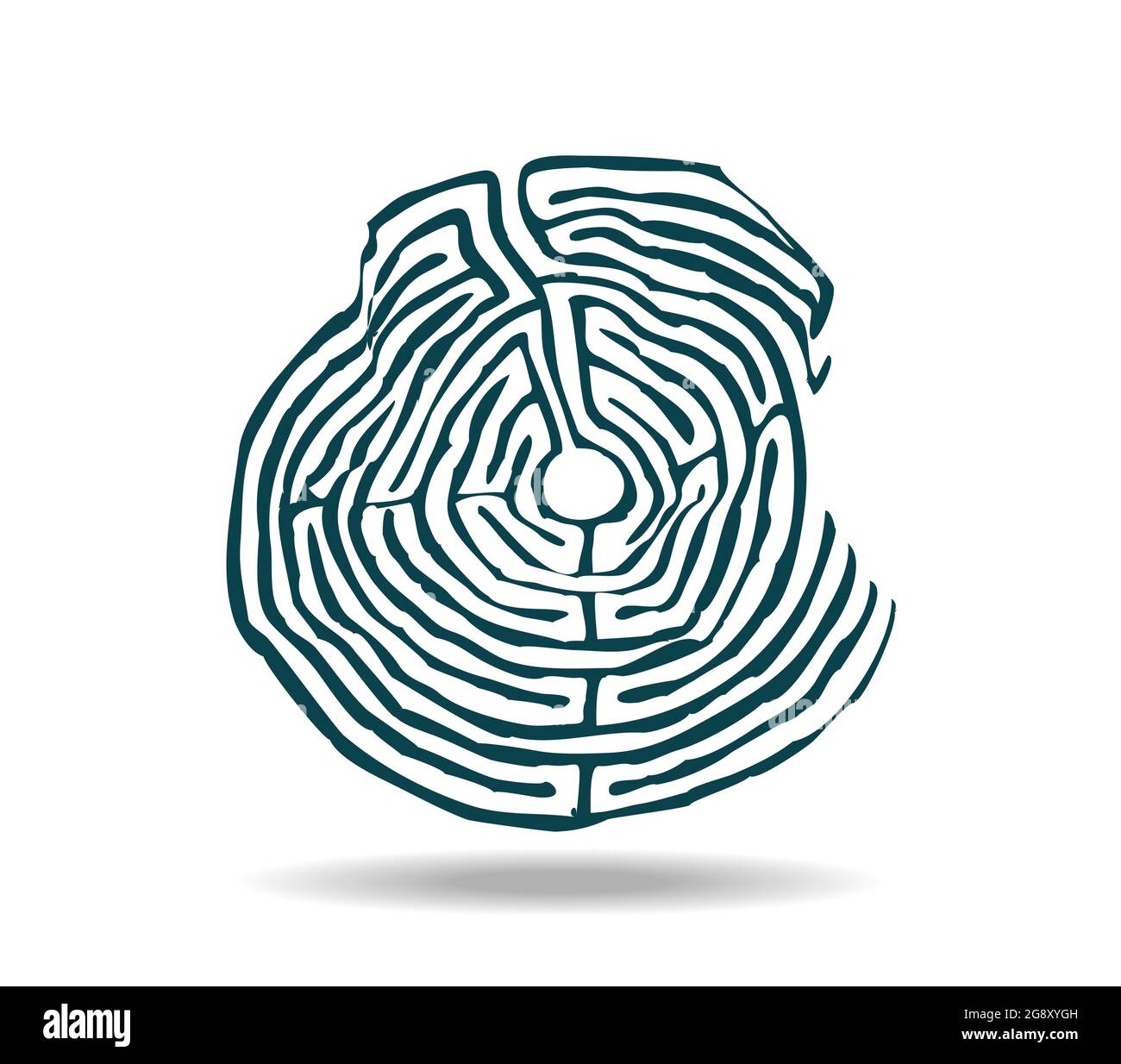 Round grey maze. Labyrinth on a wrinkled and crumpled piece of paper ...