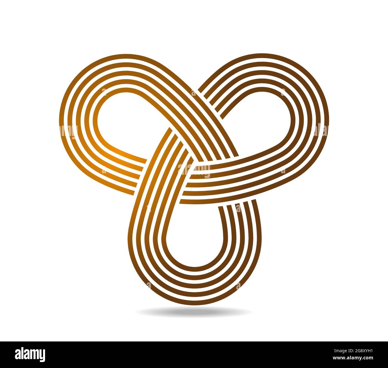 Mobius loop with three elements made of golden staff. Five golden lines ...