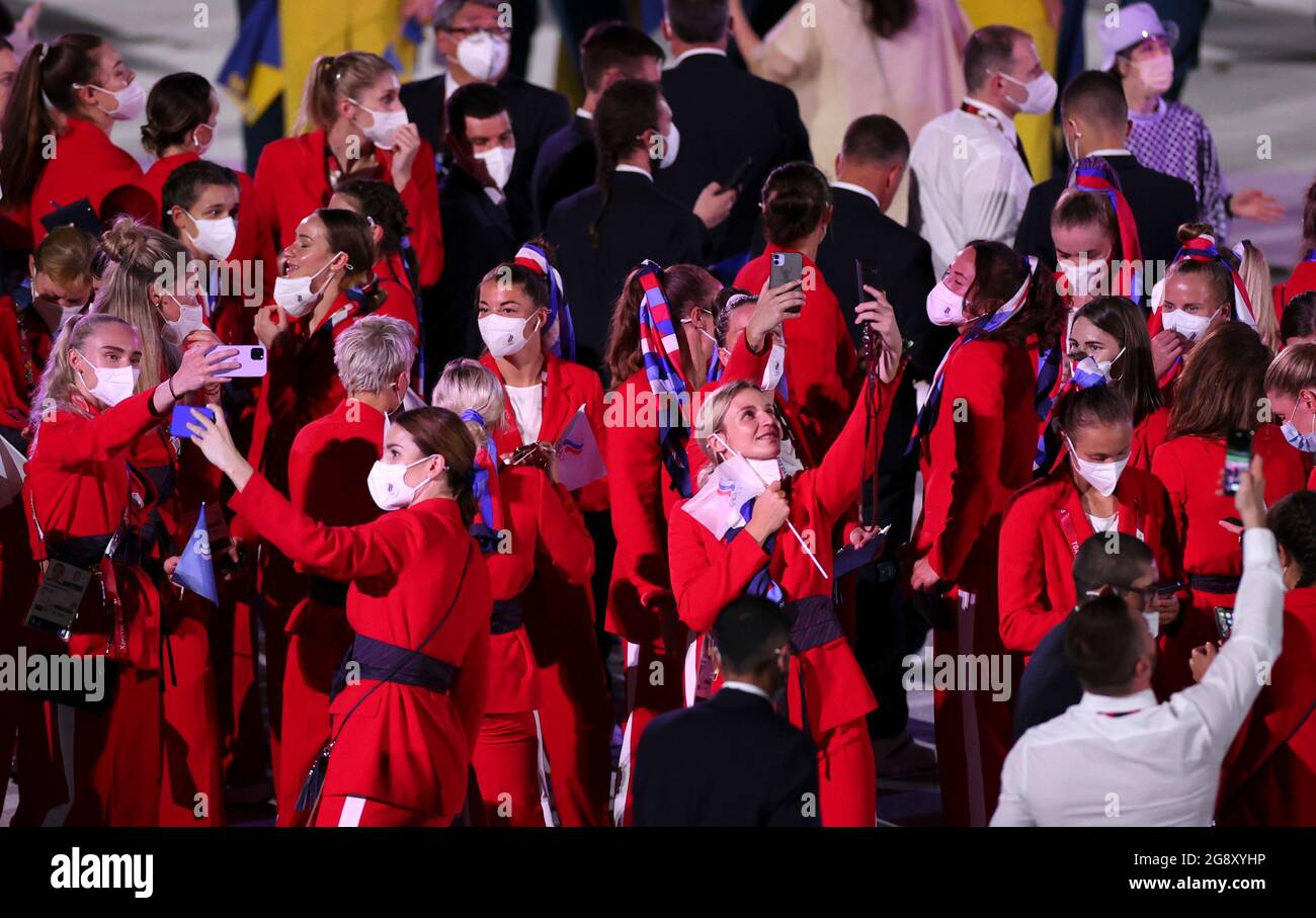Tokyo, Japan. 23rd July, 2021. Members of delegation of the Russian ...