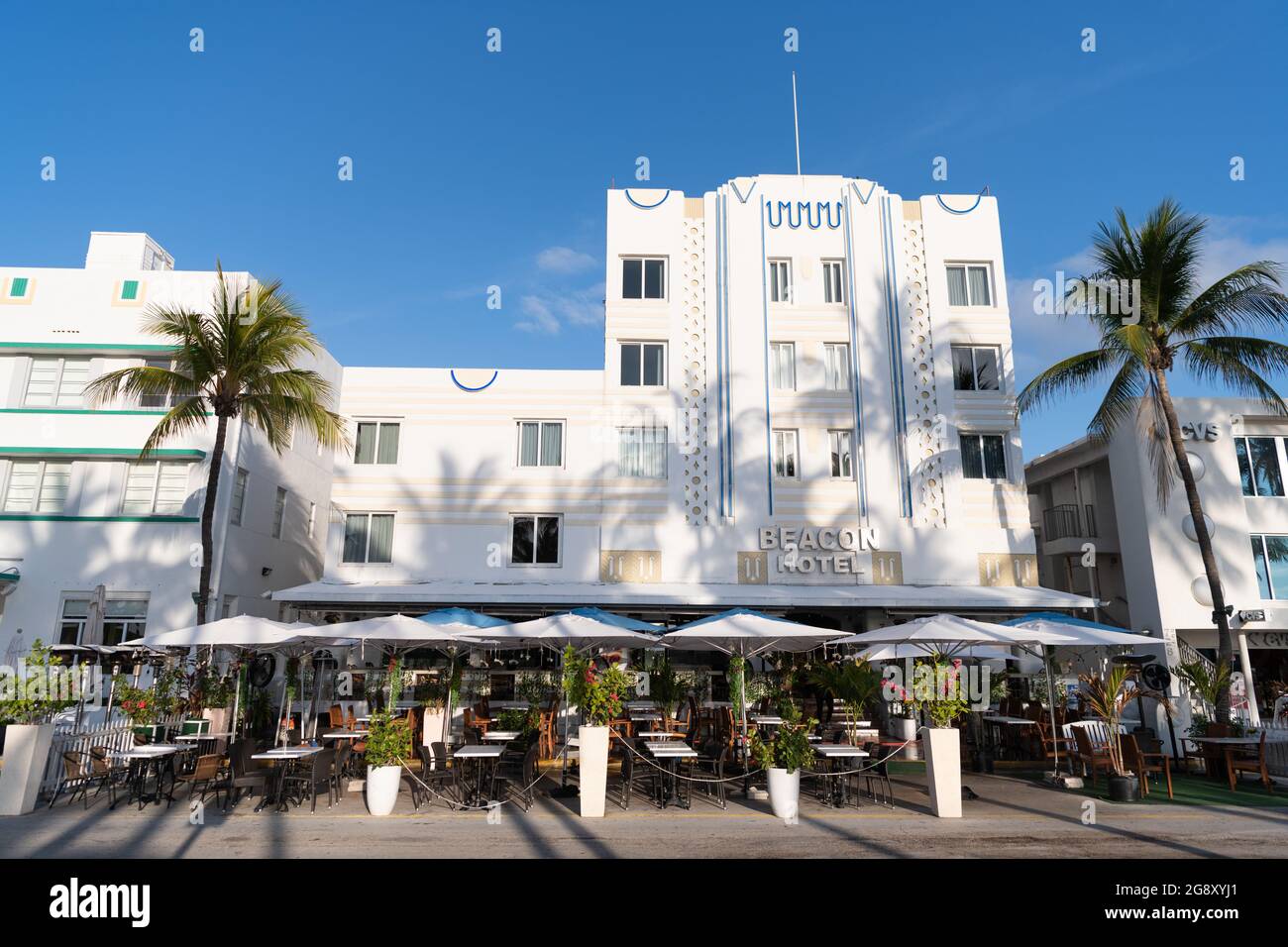 Miami, USA - April 15, 2021: outdoor cafe at Beacon South Beach hotel ...