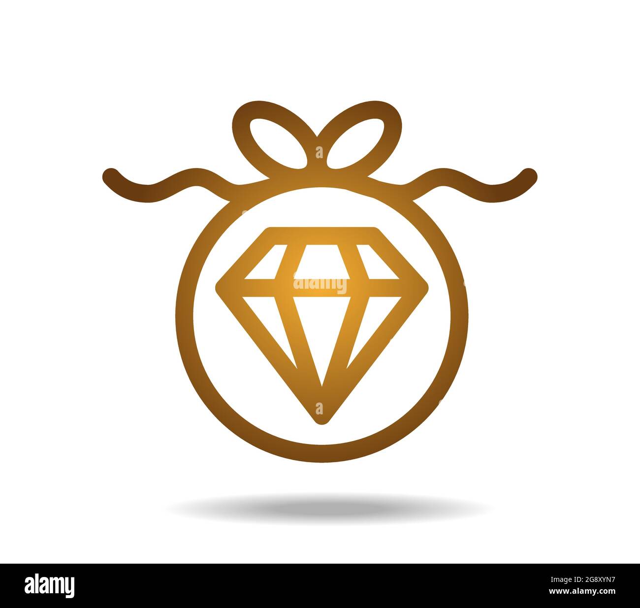 A golden diamond placed in circle with ribbon. Minimalistic style Stock ...