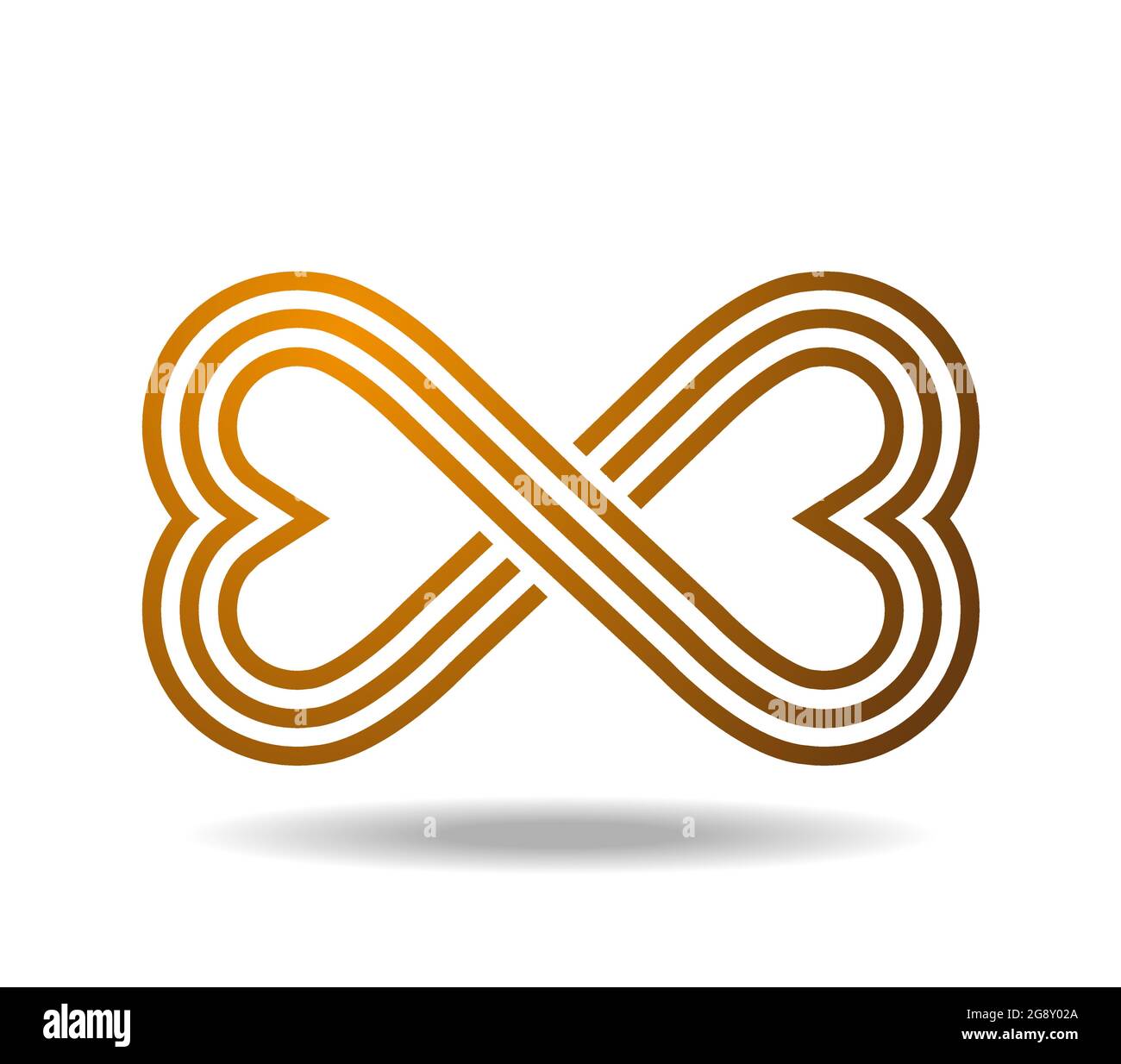 Two hearts connected in a shape of golden mobius loop. The sign of ...