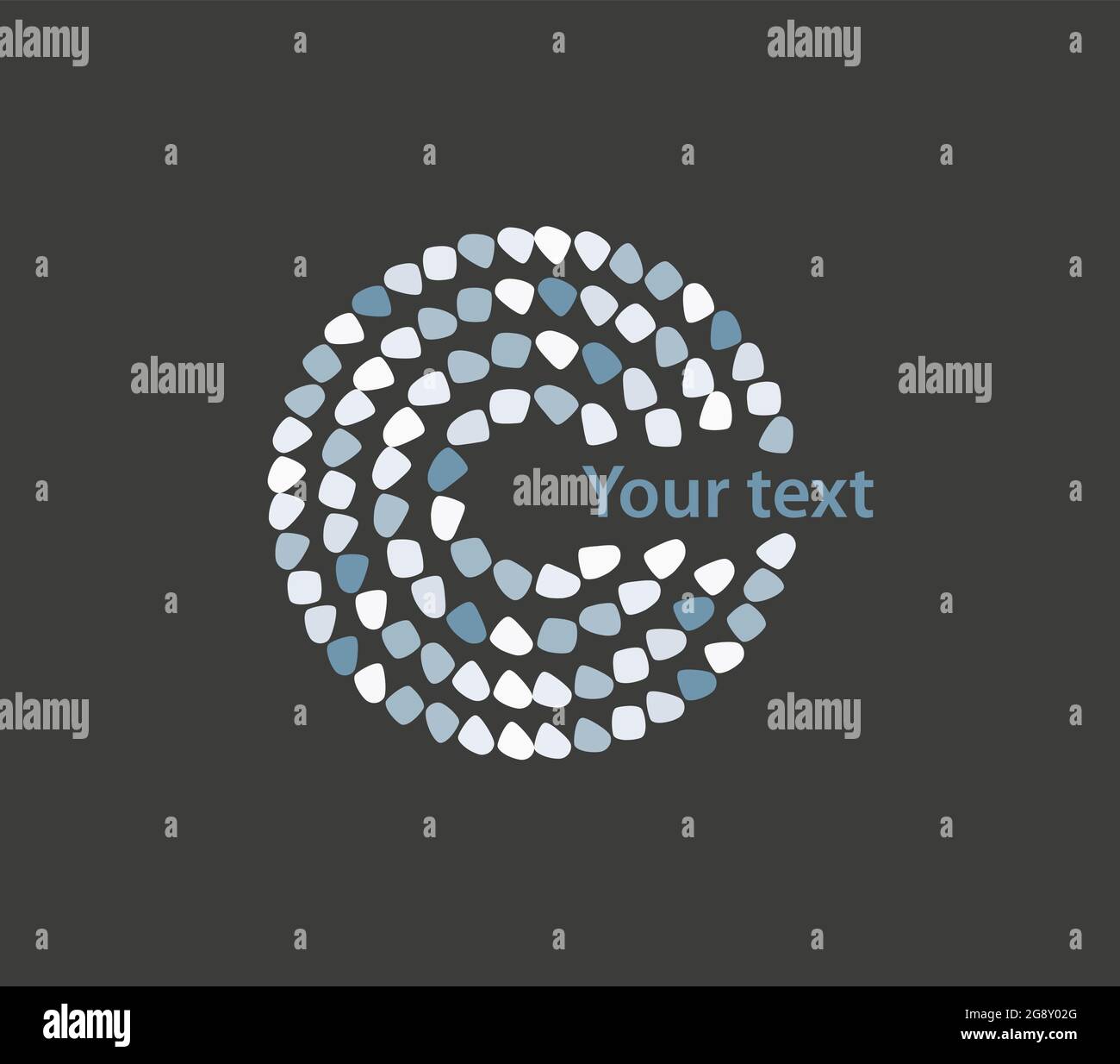 Logo consists of four circles made of gray-blue irregular shapes. Dark ...